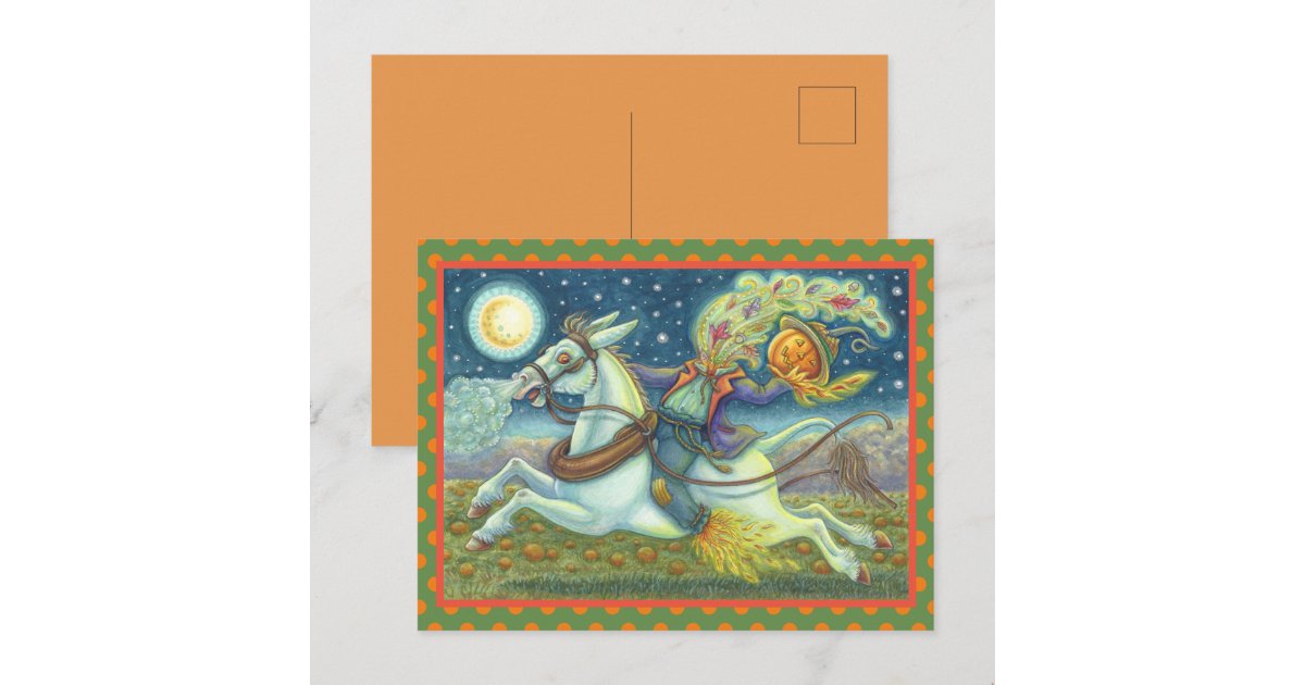 HEADLESS HORSEMAN SCARECROW HOLIDAY POSTCARD | Zazzle