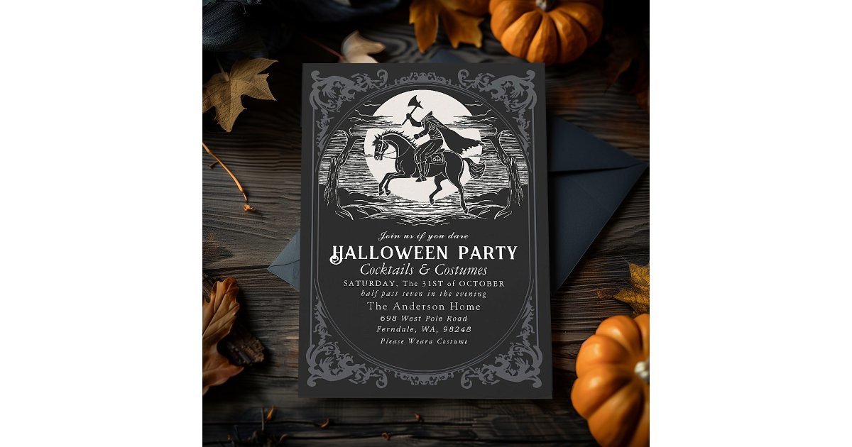 Headless Horseman Sleepy Hollow Halloween Party Invitation | Zazzle