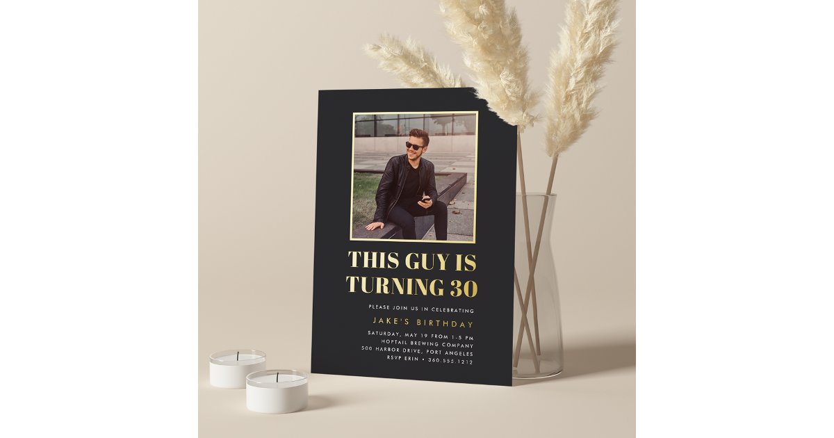 Headline 30th Birthday Party Photo Foil Invitation | Zazzle