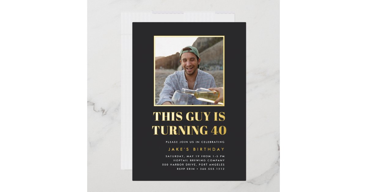 Headline 40th Birthday Party Photo Foil Invitation | Zazzle