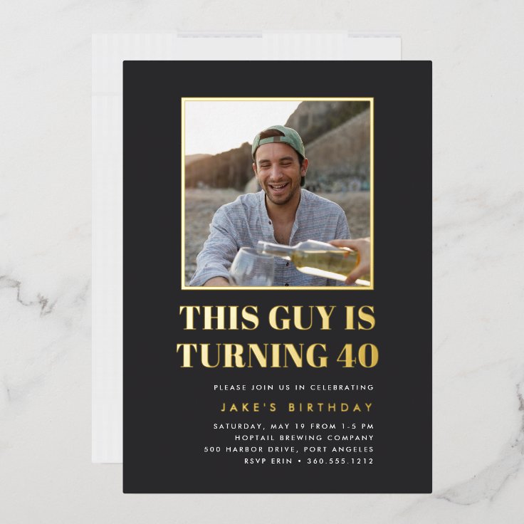 Headline 40th Birthday Party Photo Foil Invitation | Zazzle