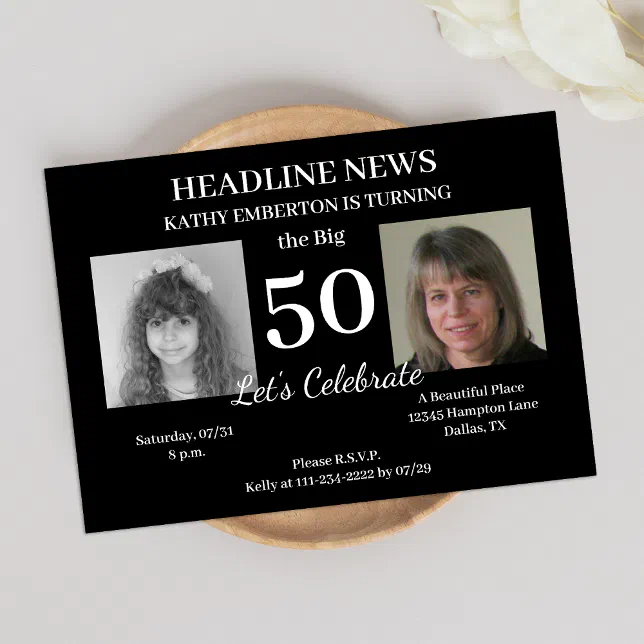 Headline News Newspaper 50th Photo Birthday Party Invitation | Zazzle