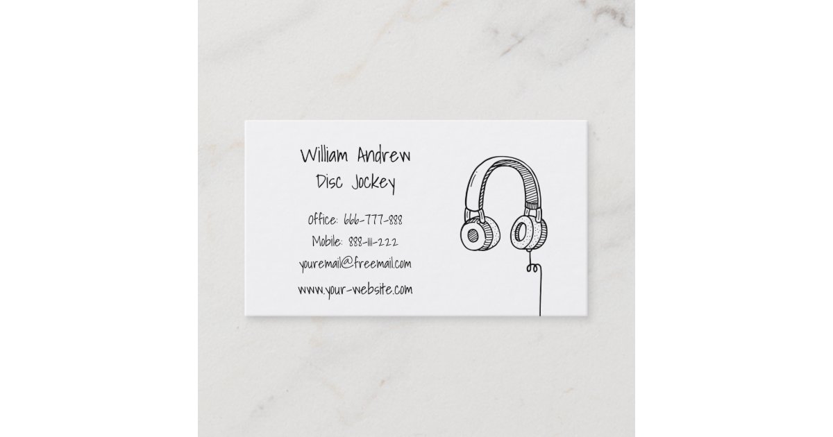 Headphones Doodle DJ Disc Jockey Business Card | Zazzle