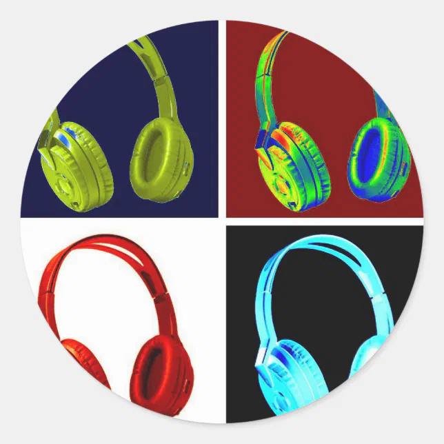 Headphones Pop Art Classic Round Sticker | Zazzle