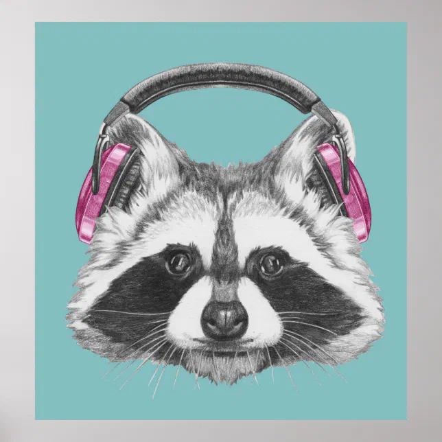 Headphones Raccoon Poster | Zazzle