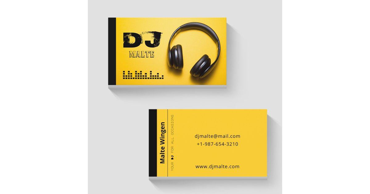 Headphones Yellow DJ Business Card | Zazzle