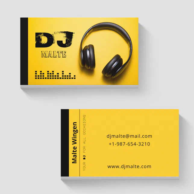 Headphones Yellow DJ Business Card | Zazzle