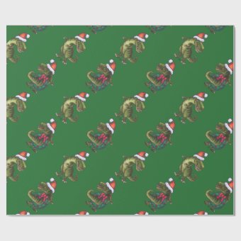 Heads and Tails Festive TRex Green Pattern Wrapping Paper | Zazzle