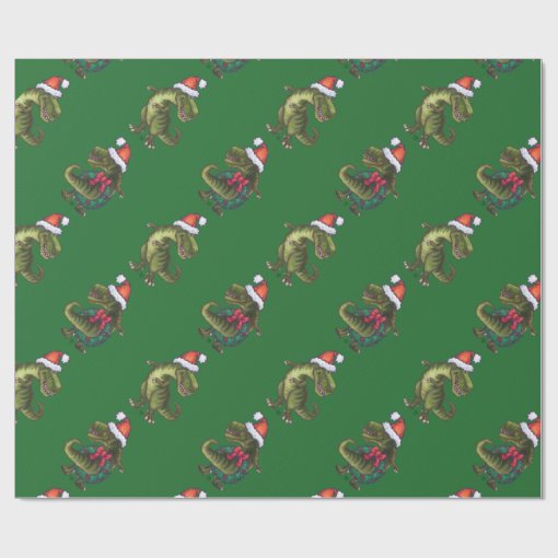 Heads and Tails Festive TRex Green Pattern Wrapping Paper | Zazzle