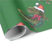 Heads and Tails Festive TRex Green Pattern Wrapping Paper | Zazzle