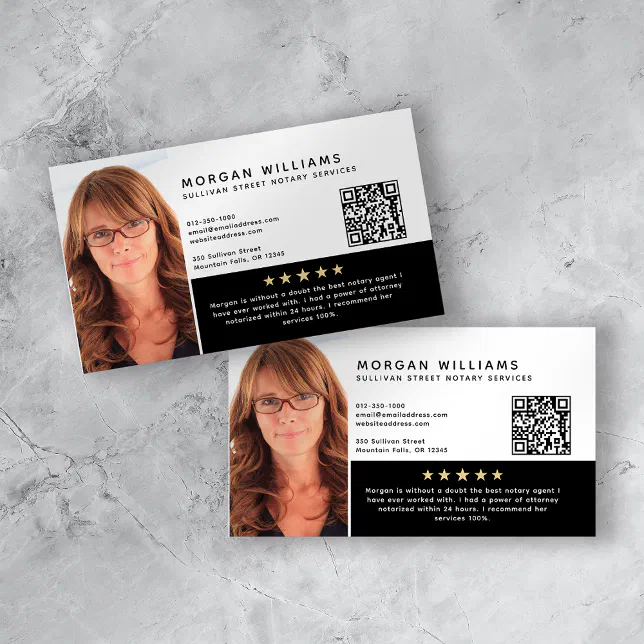 Headshot QR Code Review Public Notary Business Card | Zazzle