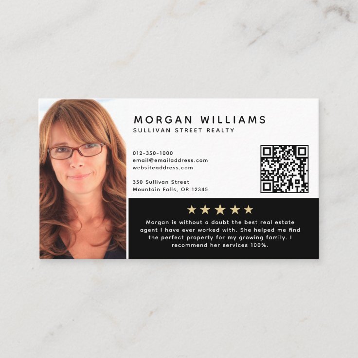 Headshot QR Code Review Real Estate Agent Business Card | Zazzle