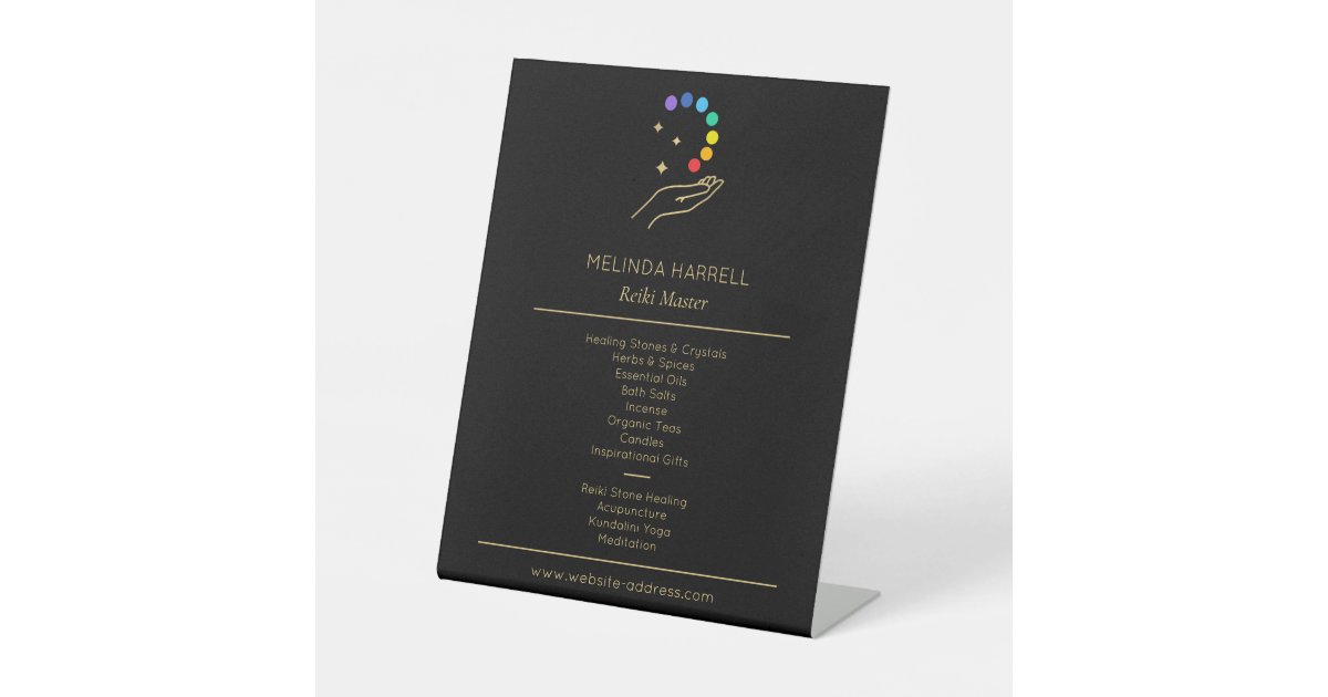 Healing Hand Logo Reiki, Massage Therapy Black Pedestal Sign | Zazzle