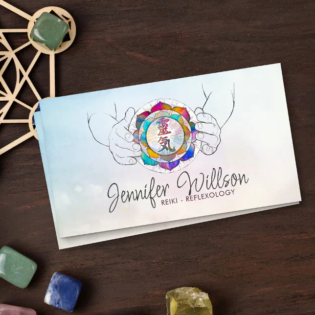 Healing Hands Reiki Symbol in Lotus drawing Business Card | Zazzle