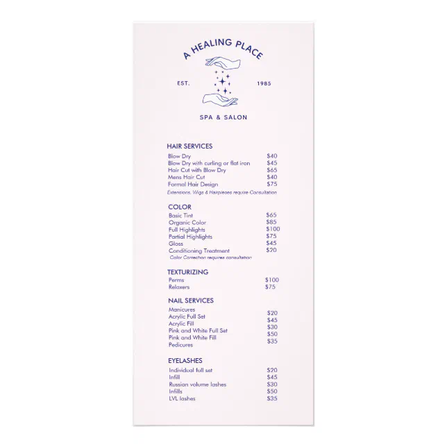 Healing Hands Salon Spa Service Menu | Zazzle