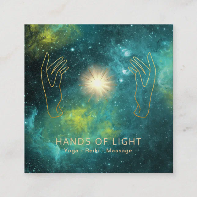 Healing Hands Universe Cosmic Stars & Lights Square Business Card | Zazzle