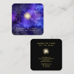 Healing Light Hands Stars Universe Cosmic Square Business Card | Zazzle