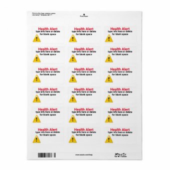 Health Alert, yellow caution sign Label | Zazzle
