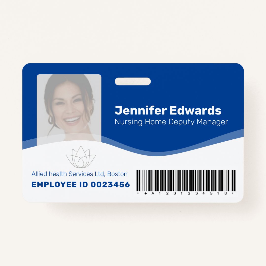 Health essential workers photo ID barcode Badge | Zazzle