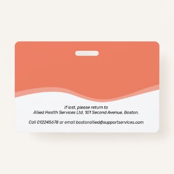 Health essential workers photo ID barcode orange Badge | Zazzle