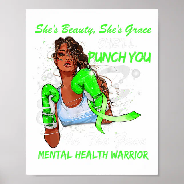 Health Warrior She'll Punch You Ribbon Black Woman Poster | Zazzle