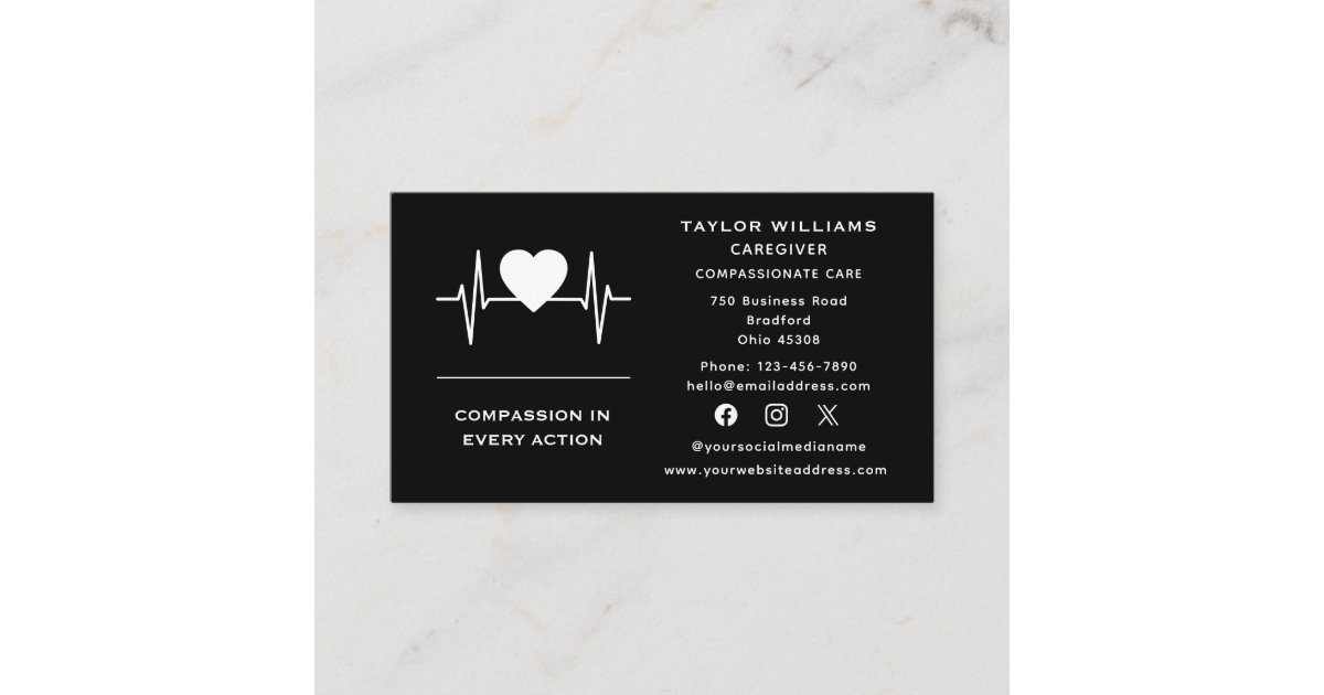 Healthcare Caregiver Heartbeat Pulse Heart EKG ECG Business Card | Zazzle