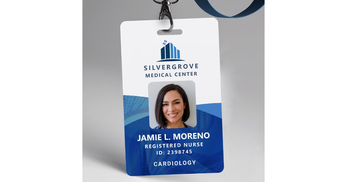 Healthcare Medical Logo Blue DNA Photo Nurse ID Badge | Zazzle