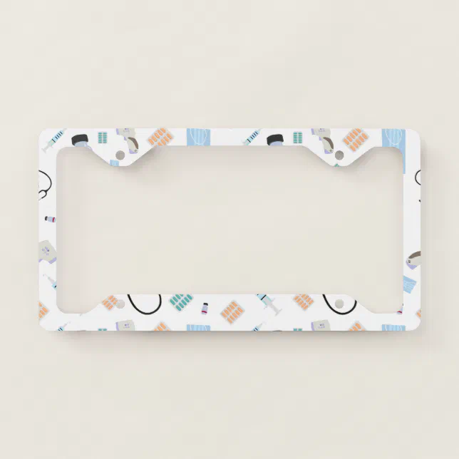 Healthcare Physician Medical Supplies Pattern License Plate Frame | Zazzle