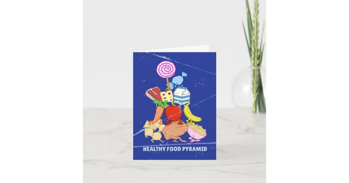 Healthy food pyramid funny cartoon illustration card | Zazzle