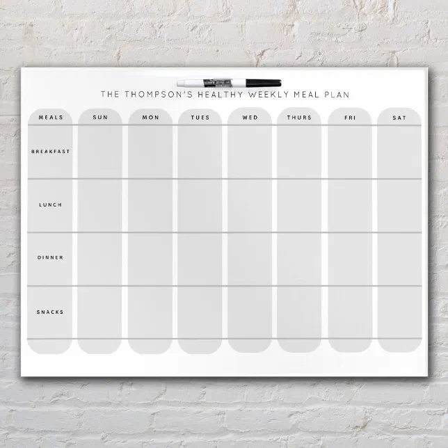 Healthy Weekly Meal Plan Template Dry Erase Board | Zazzle