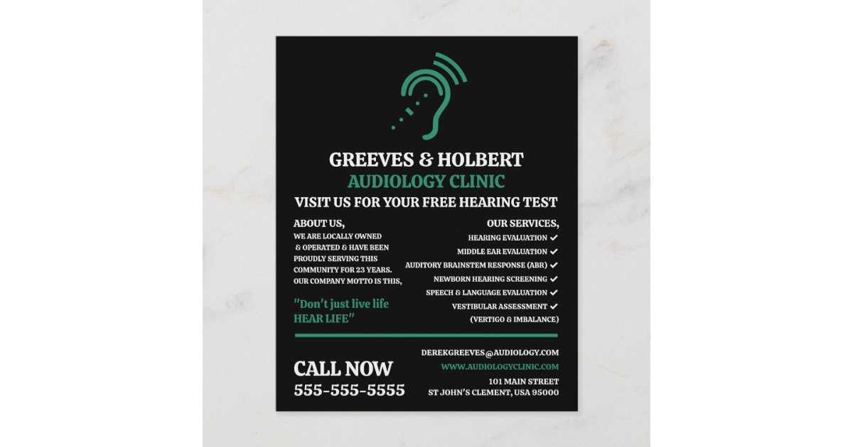 Hearing Aid Design, Audiologist, Audiology Clinic Flyer | Zazzle