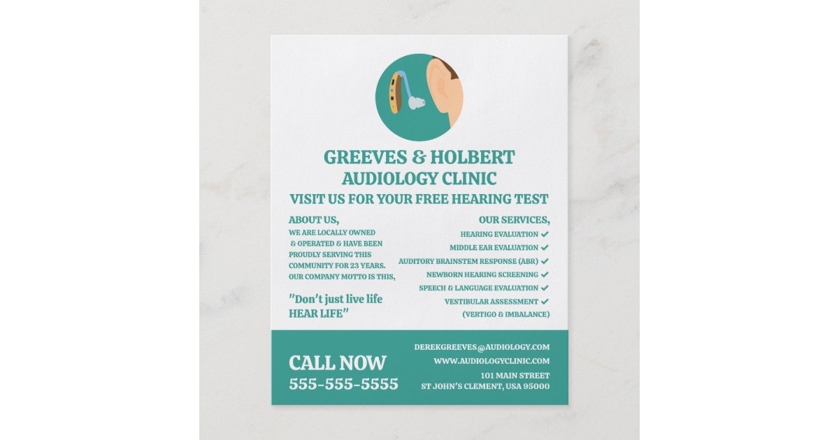 Hearing Aid Icon, Audiologist, Audiology Clinic Flyer | Zazzle