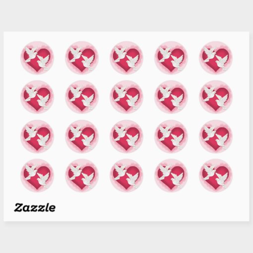 Heart and Doves - Pink Classic Round Sticker | Zazzle