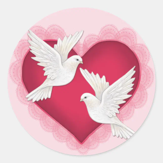 Heart and Doves - Pink Classic Round Sticker | Zazzle
