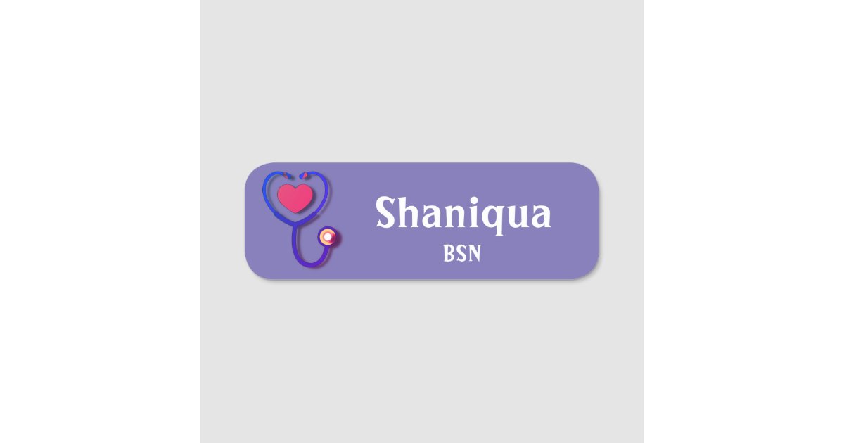 Heart and Stethoscope Medical Purple Name Tag | Zazzle