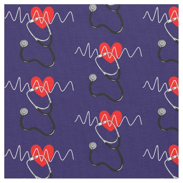 Heart Beat Line Stethoscope Medical Symbols Fabric | Zazzle