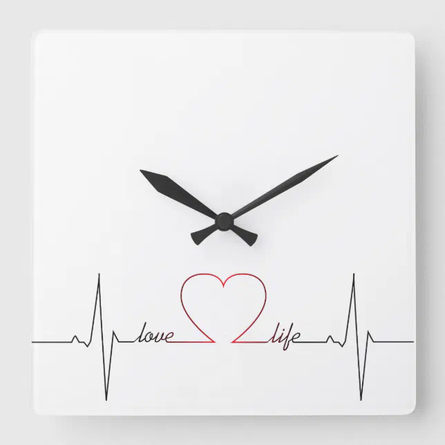 Heart beat with love life inspirational quote square wall clock | Zazzle