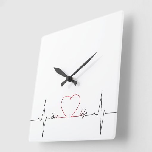 Heart beat with love life inspirational quote square wall clock | Zazzle