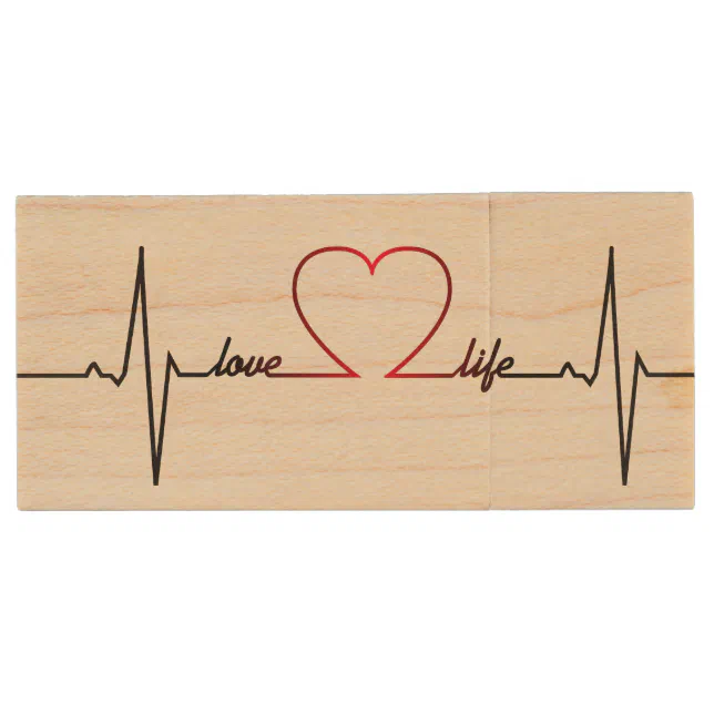 Heart beat with love life inspirational quote wood USB flash drive | Zazzle