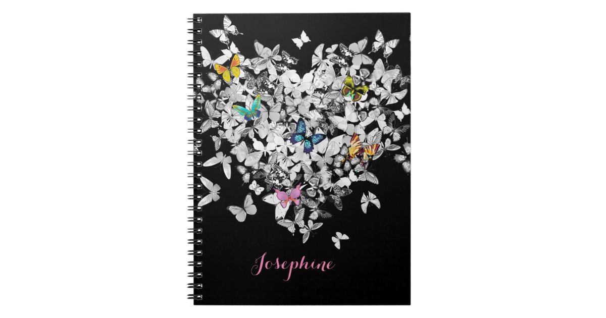 Heart Butterflies Girly Cute Personalized Notebook | Zazzle