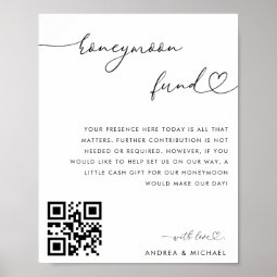 Heart Calligraphy Honeymoon Fund Elegant Wedding Poster | Zazzle