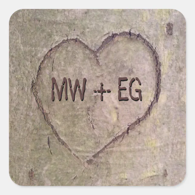 Heart Carved in Tree, Custom Romantic Nature Square Sticker | Zazzle