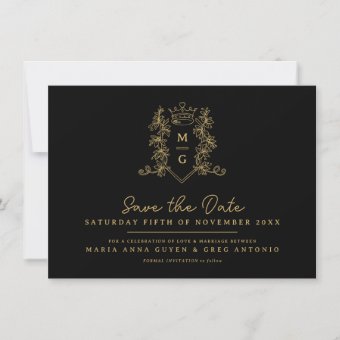 Heart crown crest black gold photo wedding save the date | Zazzle