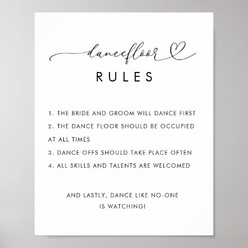 Heart Dance Floor Rules Minimalist Wedding Sign | Zazzle