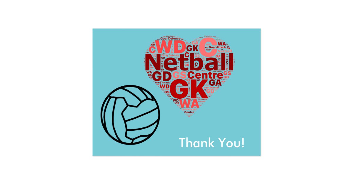 Heart Design Netball Thank You Postcard | Zazzle.com