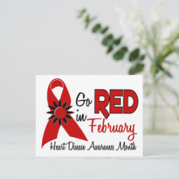 Heart Disease Awareness Month Red Ribbon 1.2 Postcard | Zazzle
