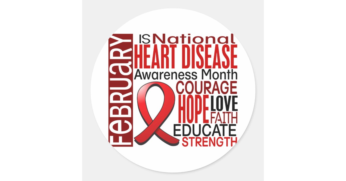 Heart Disease Awareness Month Ribbon I2.3 Classic Round Sticker | Zazzle