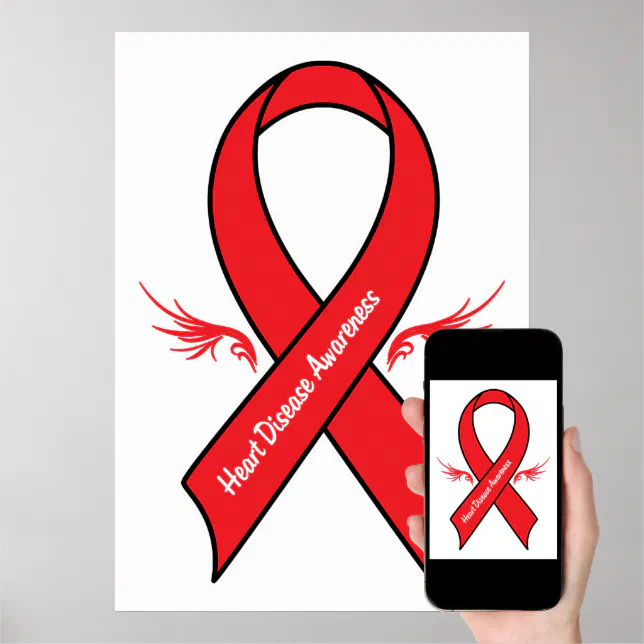 Heart Disease Awareness Ribbon with Wings Poster | Zazzle