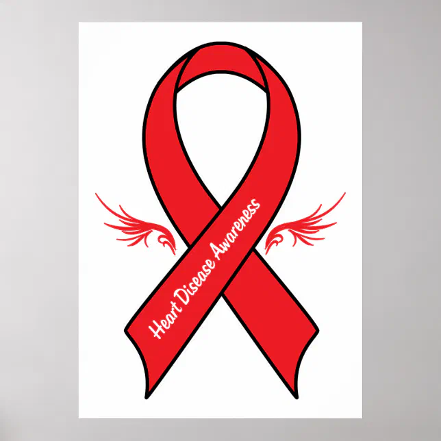 Heart Disease Awareness Ribbon with Wings Poster | Zazzle