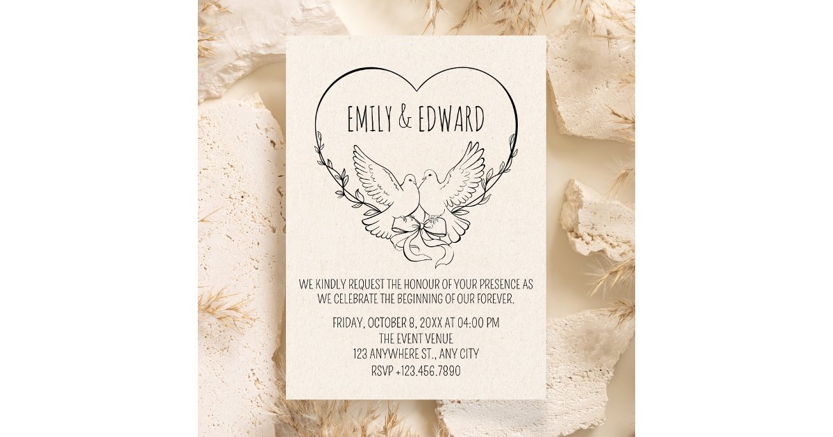 Heart doves wedding invitation | Zazzle